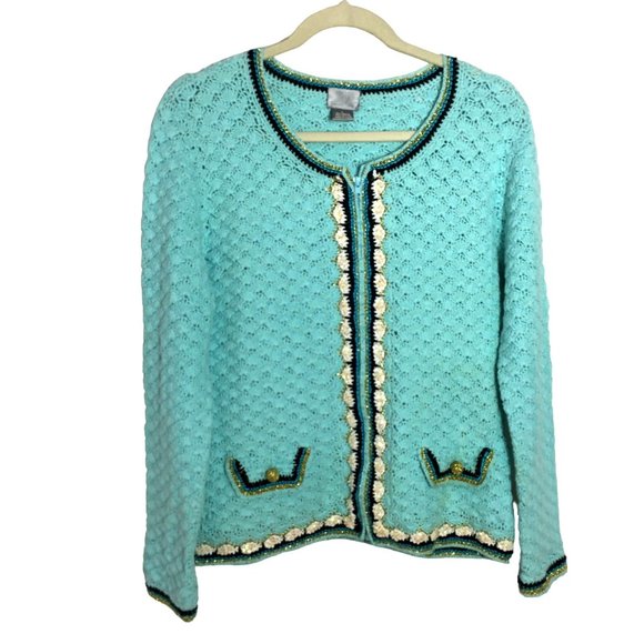 berek | Sweaters | Vintage Berek Cardigan M Pastel Blue Pointelle ...